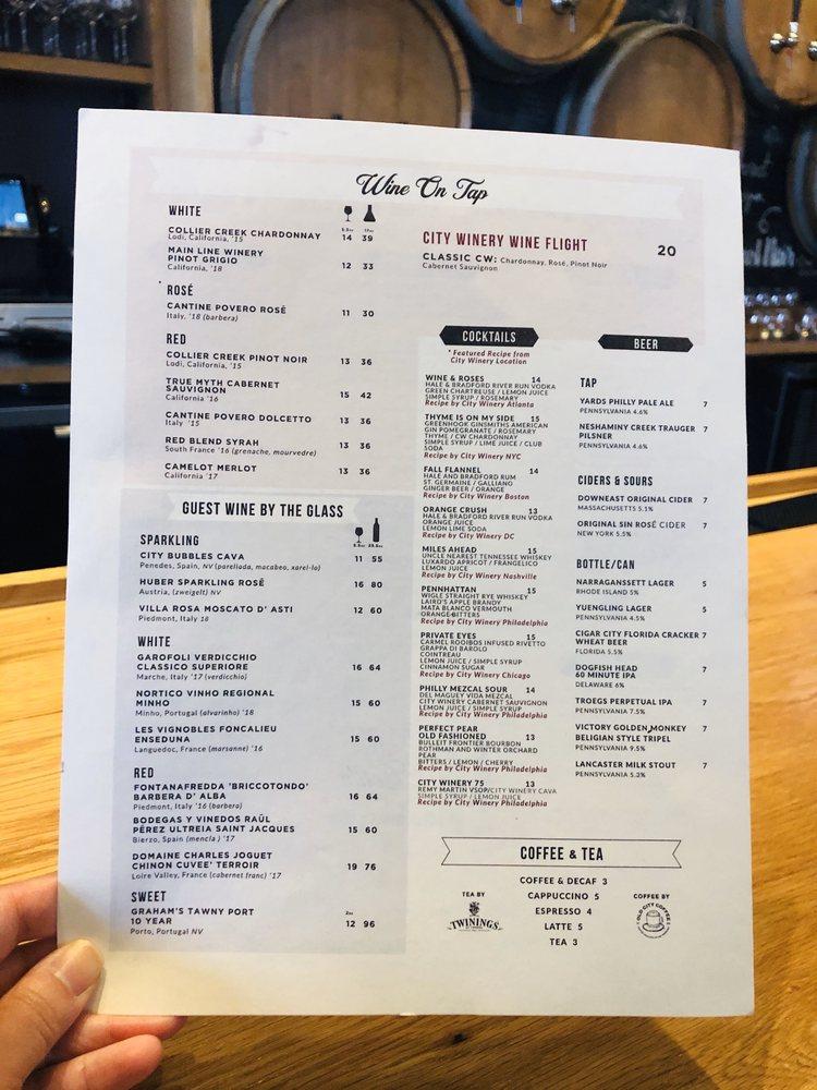 Menu at City Winery Philadelphia pub & bar, Philadelphia