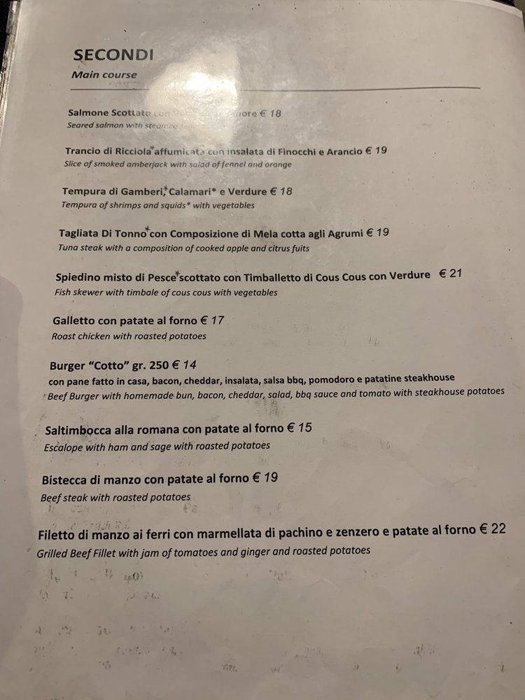 Menu at Cotto Restaurant, Rome