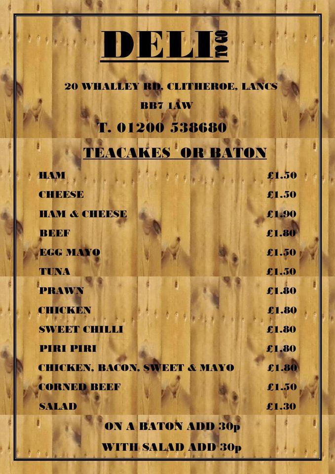 Menu at Deli To Go restaurant, Clitheroe