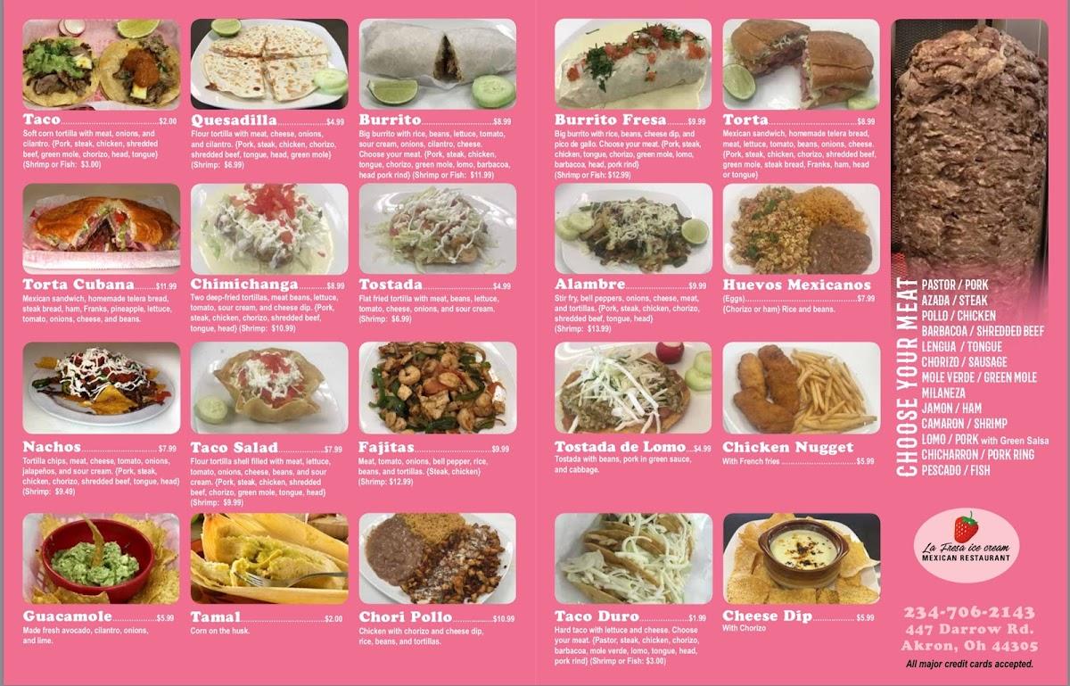 Menu at La Fresa Ice cream desserts, Akron