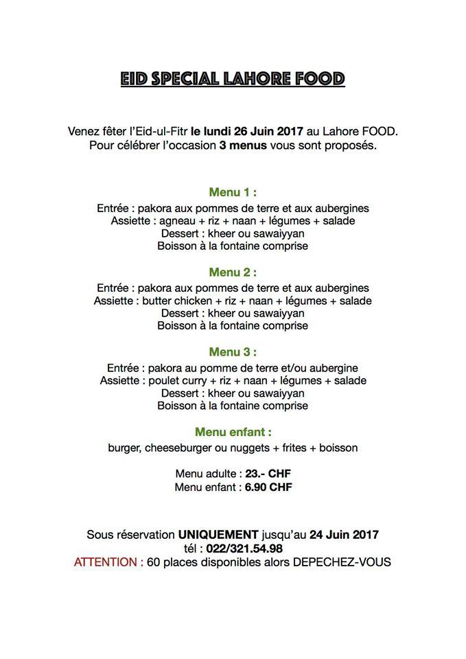 Menu at Lahore Food, Geneva