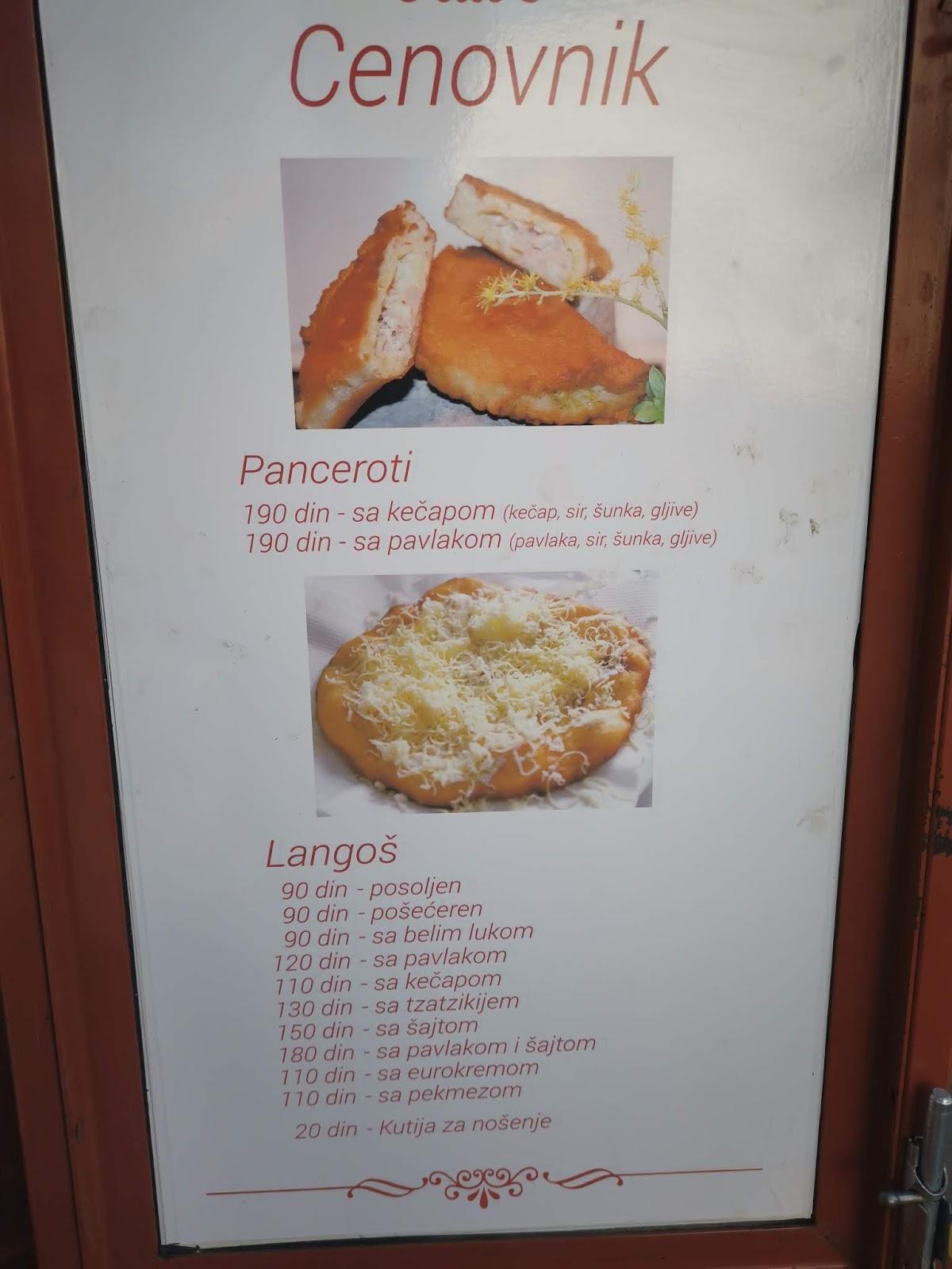 Menu at Langoš restaurant, Subotica