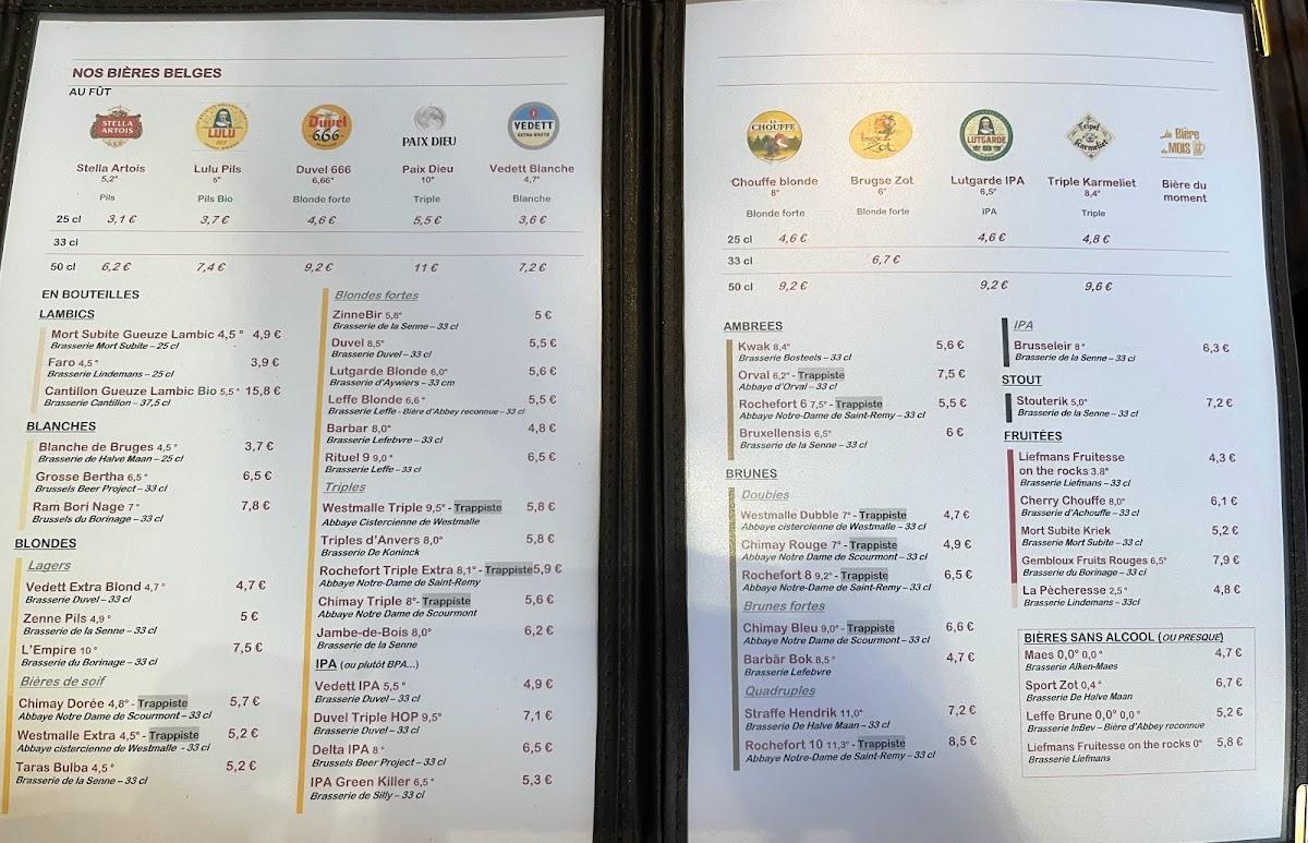 Menu au Le Clan des Belges, Bruxelles
