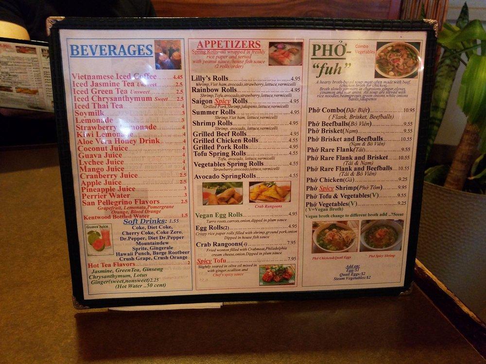 Menu at Lilly's Café restaurant, New Orleans