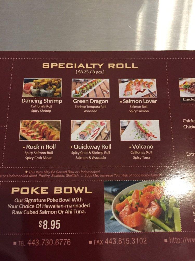 Menu at Quickway Hibachi restaurant, Rosedale
