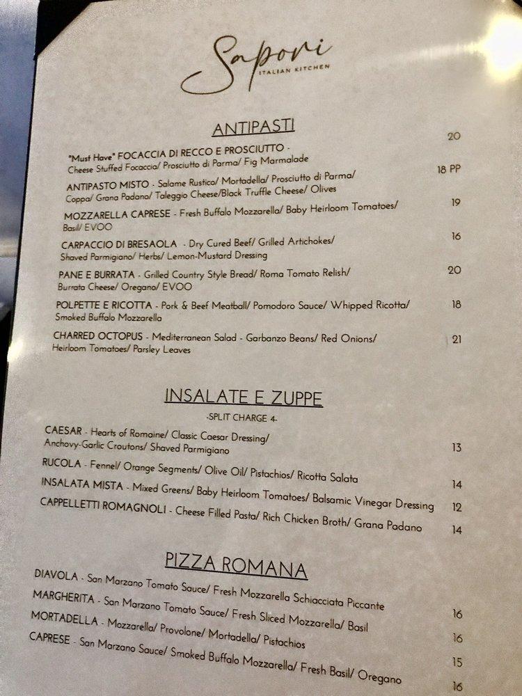 Menu at Sapori Italian Kitchen at Harrah's Lake Tahoe restaurant, Stateline