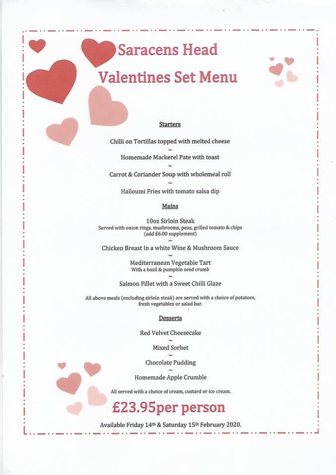 Menu at Saracens Head Newton pub & bar, Sudbury