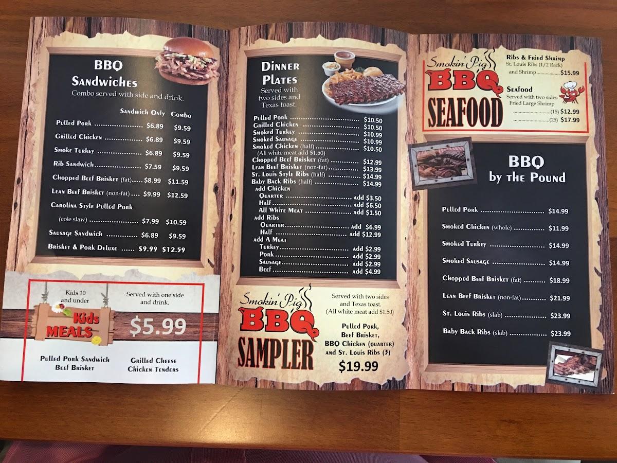 Menu at Smokin' Pig BBQ, Riverview, US-301