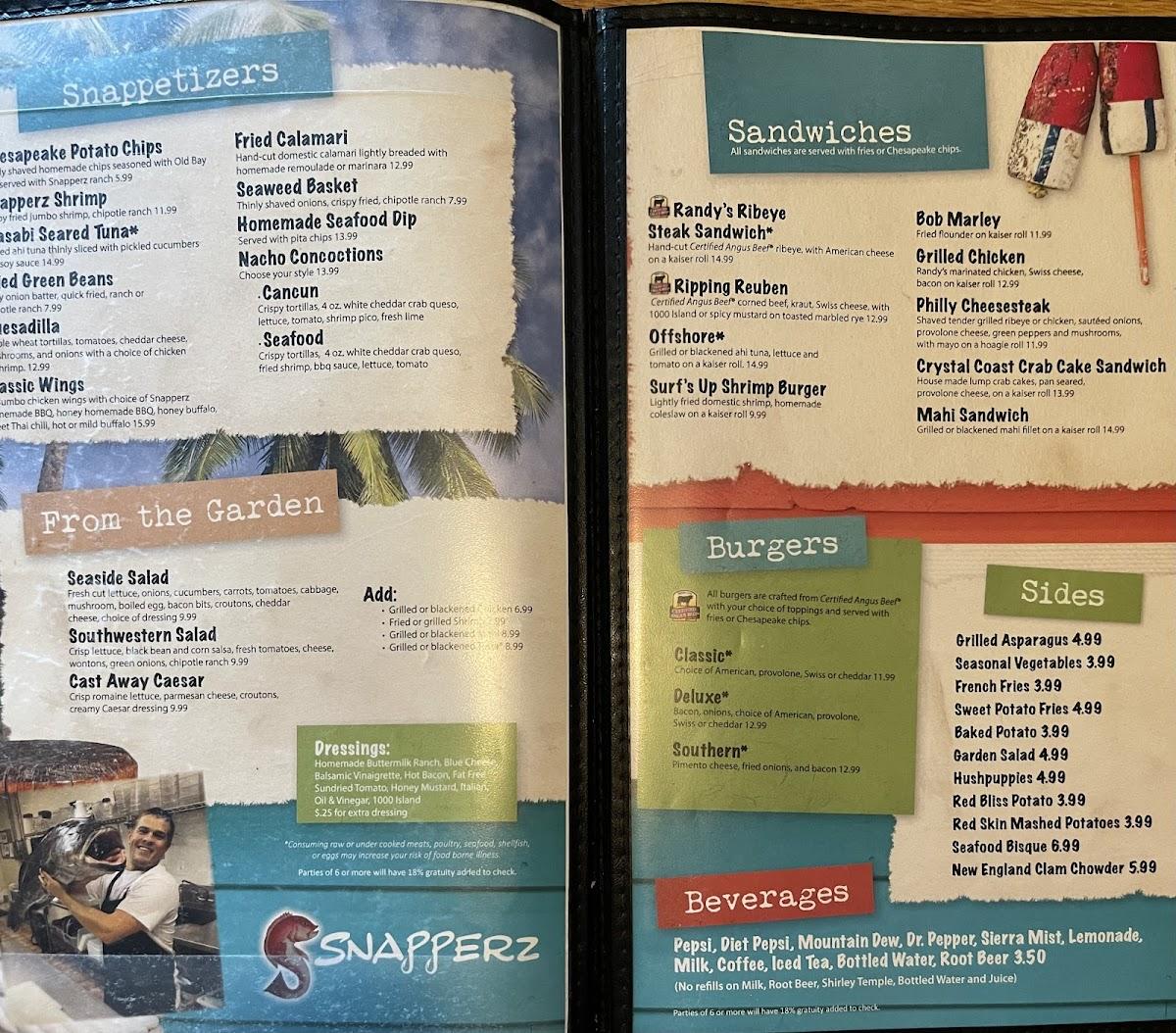 Menu at Snapperz Grill & Steam Bar, Emerald Isle
