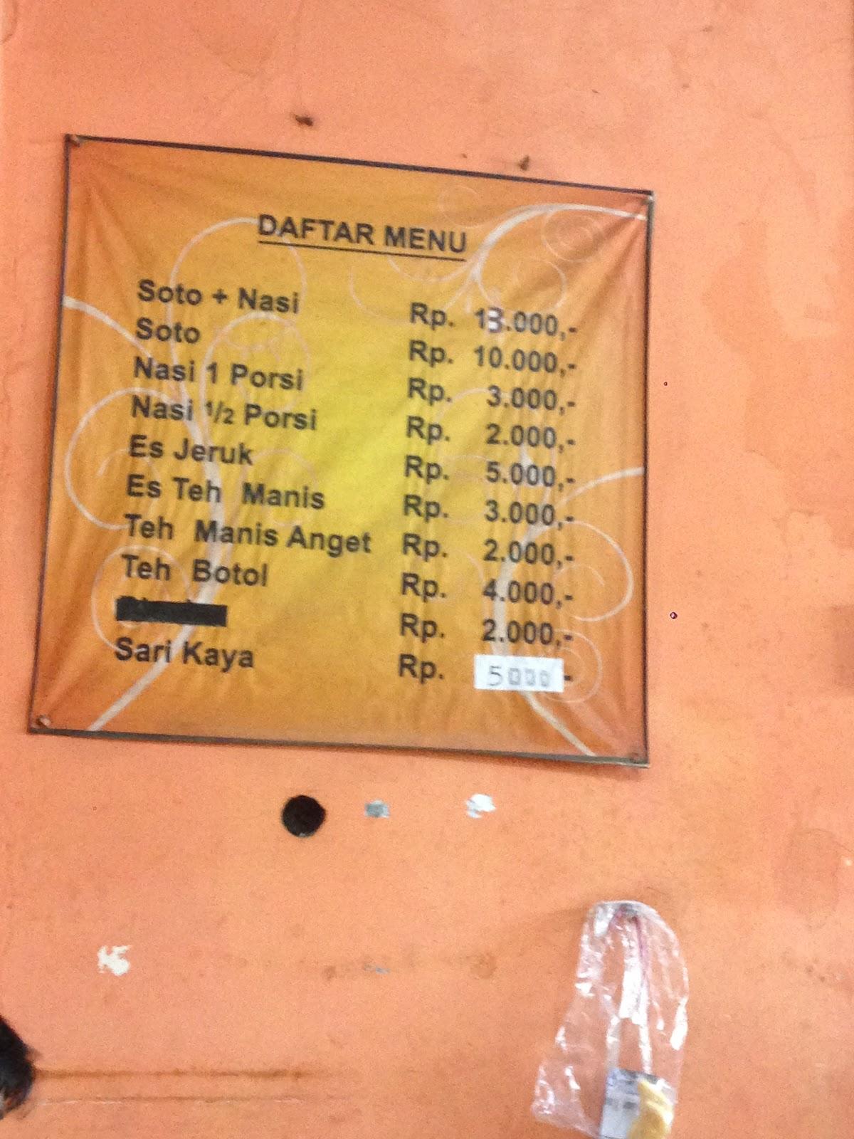 Menu at Soto Tangkar dua Saudara restaurant, Serang