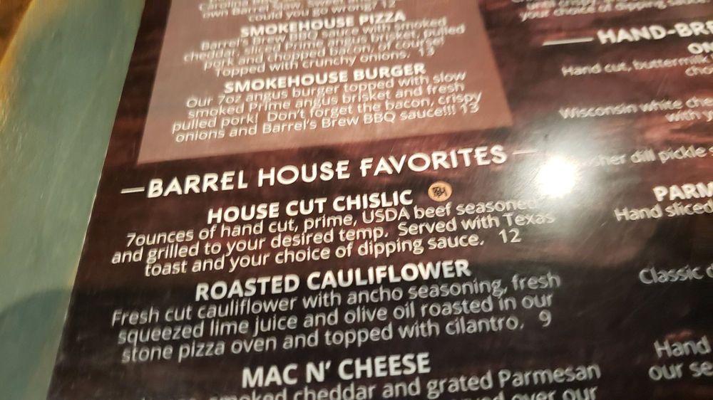 Menu at The Barrel House, Sioux Falls