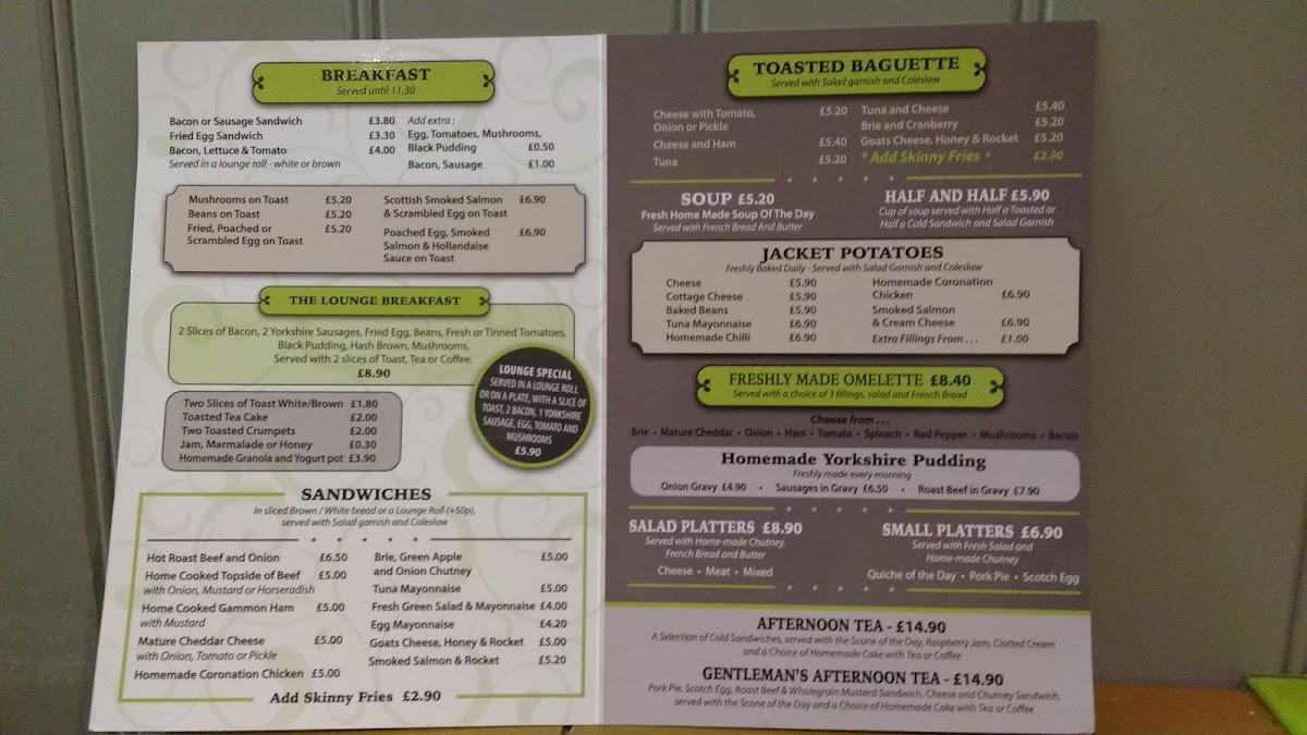 Menu at Lisa's Tea Lounge cafe, Tadcaster