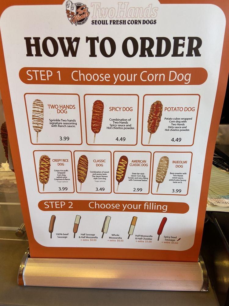 Menu at Two Hands Seoul Corn Dog Convoy restaurant, San Diego