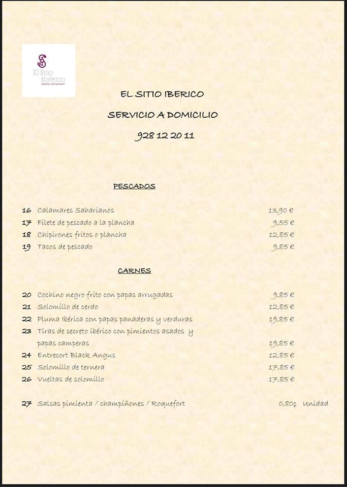 Menu at RESTAURANTE El Sitio Ibérico, Vecindario, C. Domingo Doreste