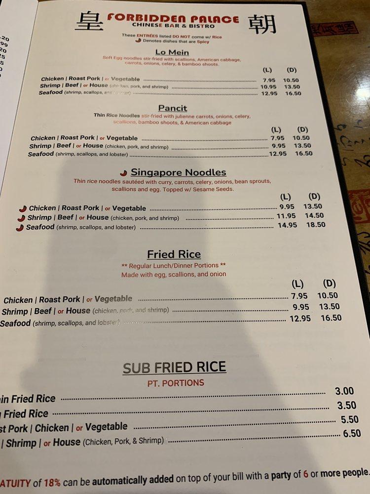 Menu at Forbidden Palace Chinese Bar & Bistro, Virginia Beach, Virginia ...
