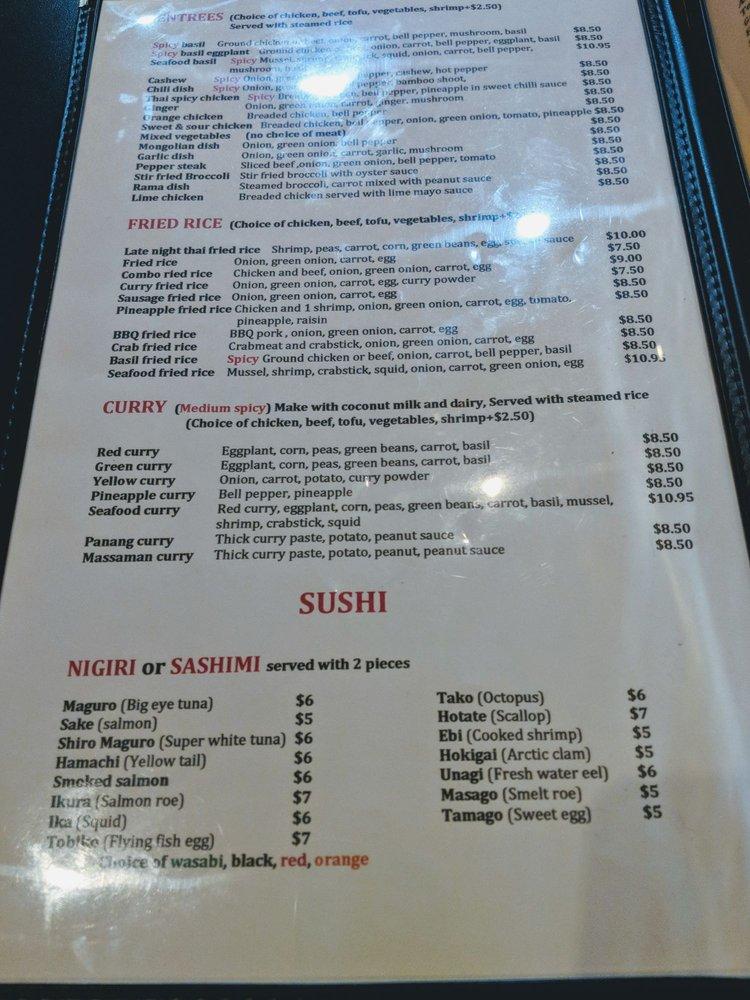 Menu at Late Night Thai restaurant, Chicago