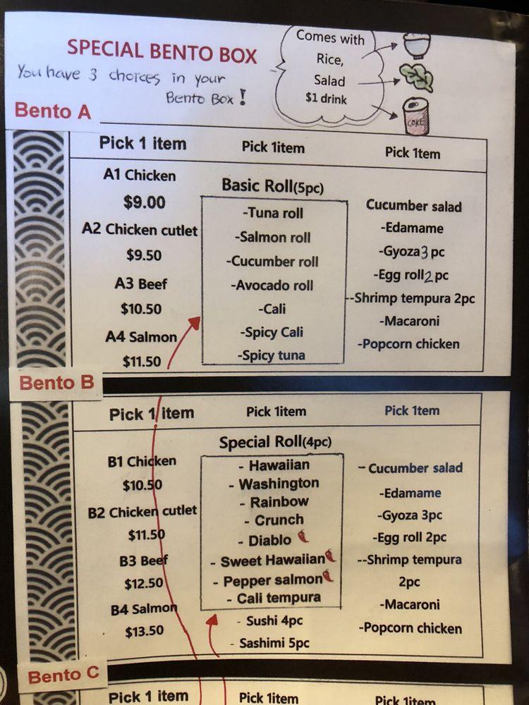 Menu at Sushi Box restaurant, Brea