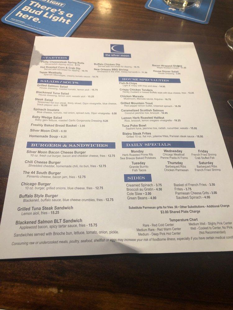 Menu at The Silver Moon pub & bar, USA, Greensboro Rd