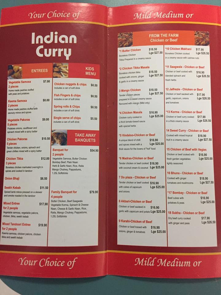 Menu at Indian Curry Bazaar & Take Away restaurant, Avoca