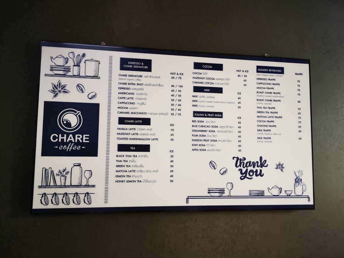 Menu at CHARE coffee, Bangkok