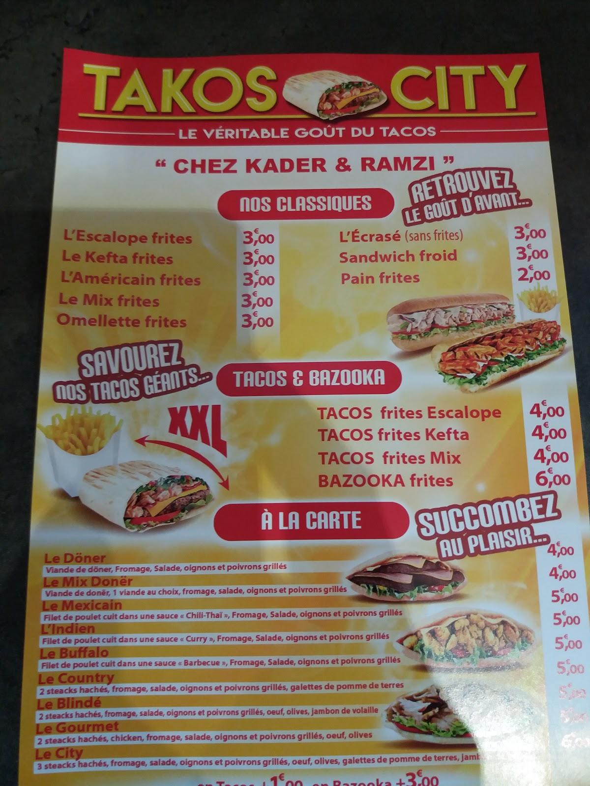 Menu at Takos City - Chez Kader et Ramzy restaurant, Mulhouse