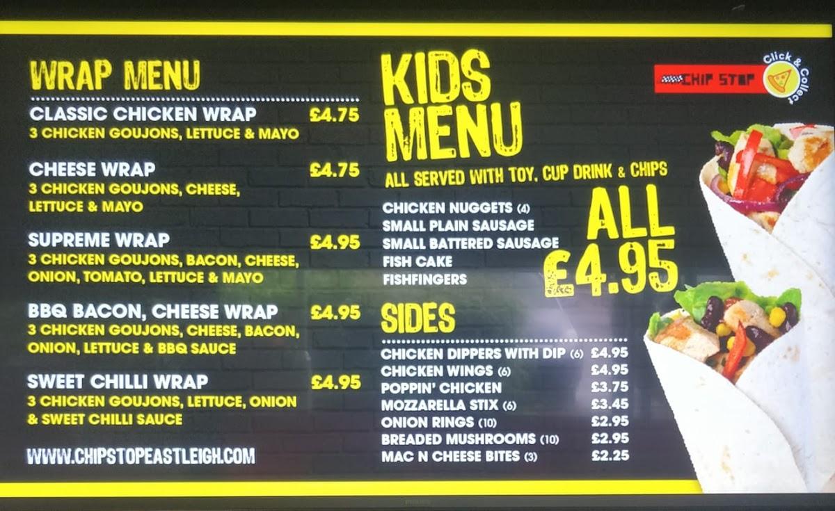 Menu at Chip Stop fast food, Eastleigh, 7 Falkland Rd