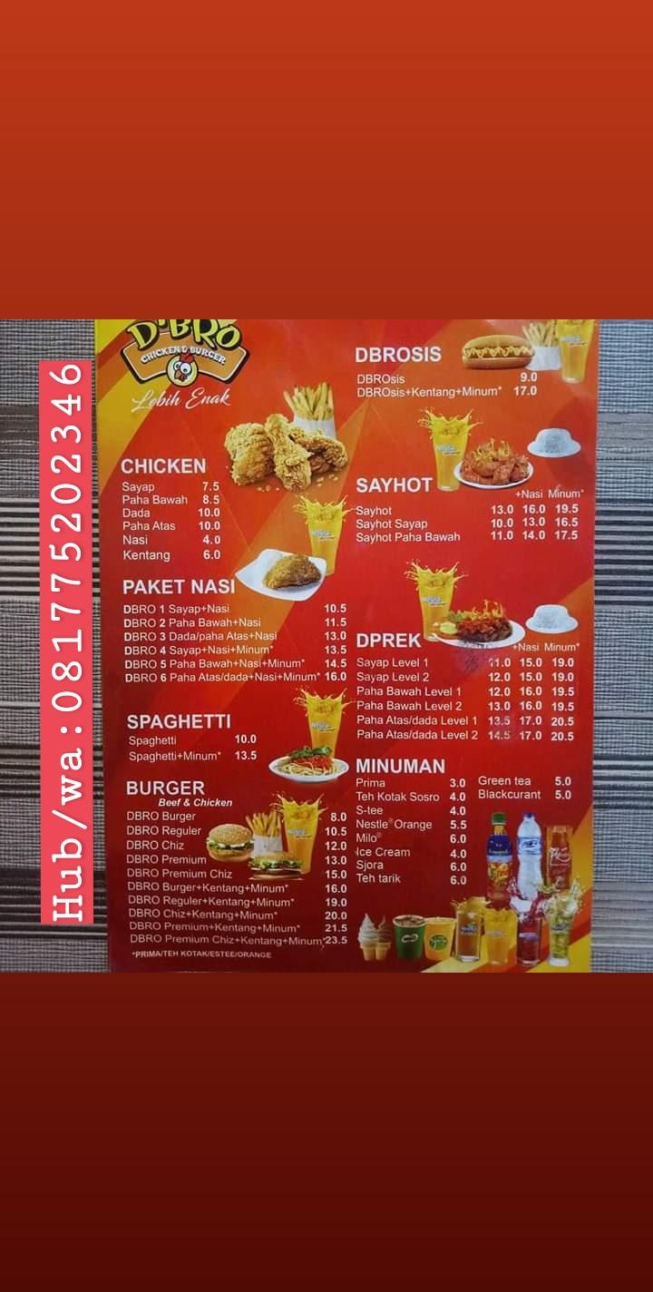 Menu at D'BRO CHICKEN & BURGER restaurant, Bekasi Regency, Jl. Antara 1 ...