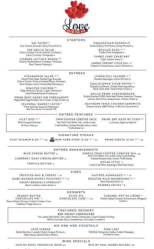 Menu at Del Frisco's Grille steakhouse, Fort Worth