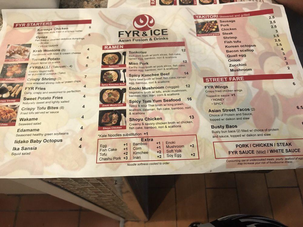 Menu at Fyr & Ice Asian Fusion And Drinks restaurant, Coral Springs
