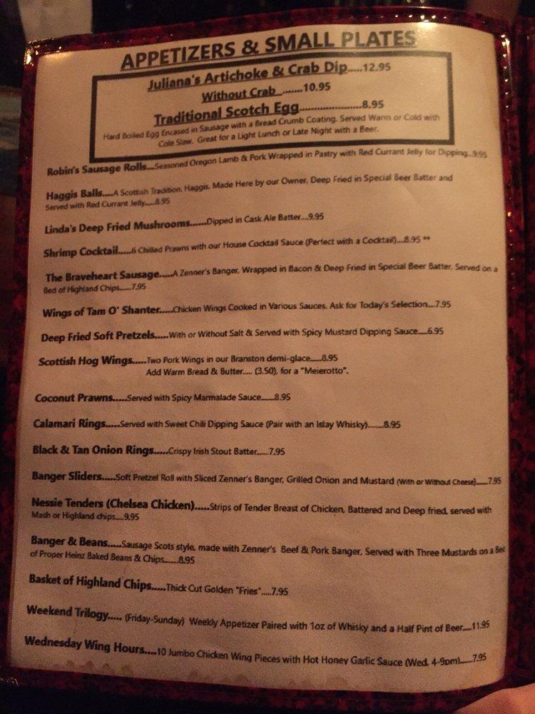 Menu at The Highland Stillhouse pub & bar, Oregon City