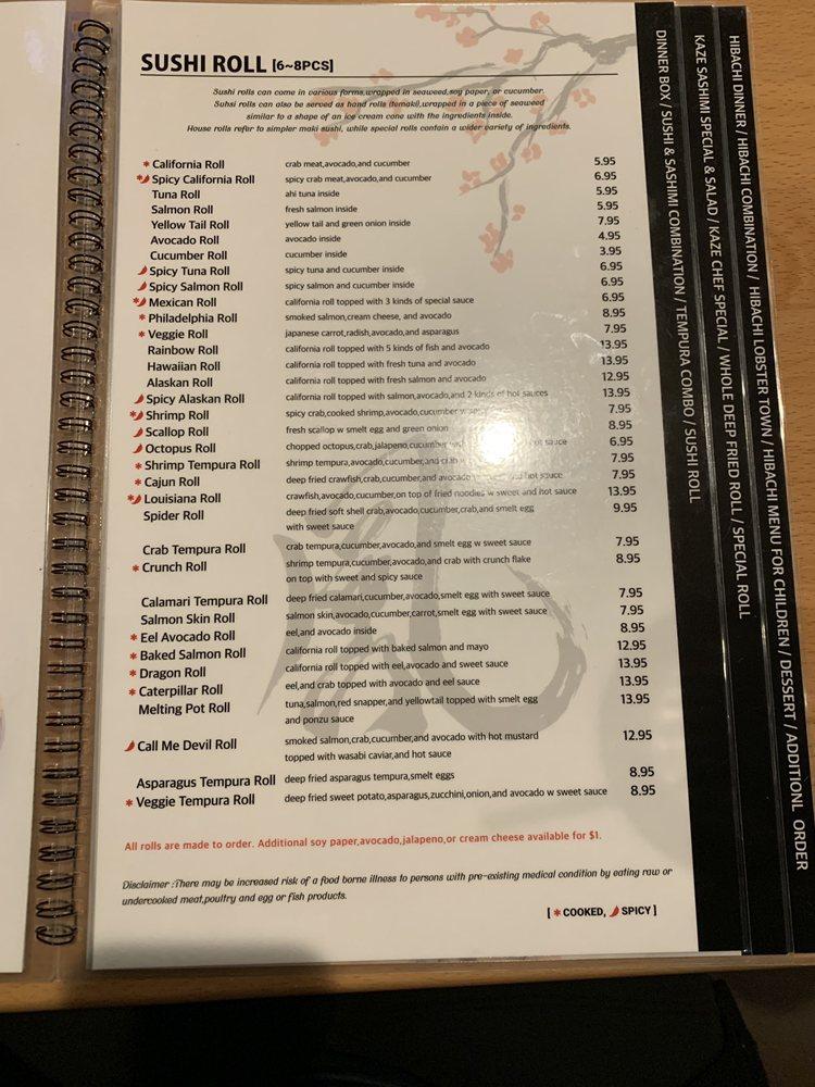 Menu at Kaze Japanese Restaurant, Dallas, Greenville Ave