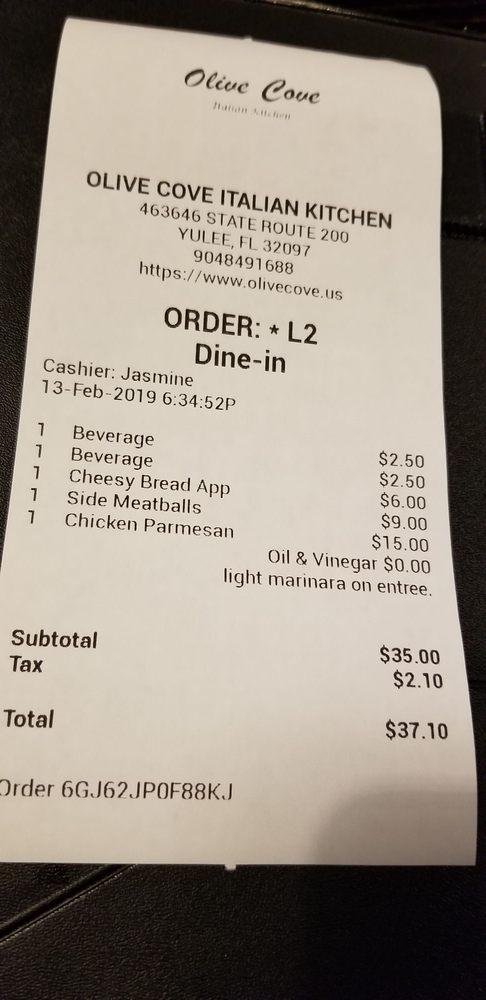 Menu at Olive Cove Italian Kitchen restaurant, Yulee