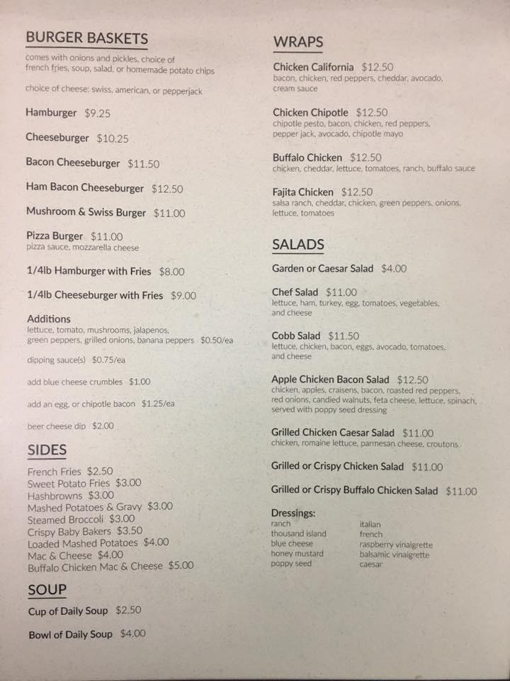 Menu at Shady's Restaurant & Lounge, Jamestown