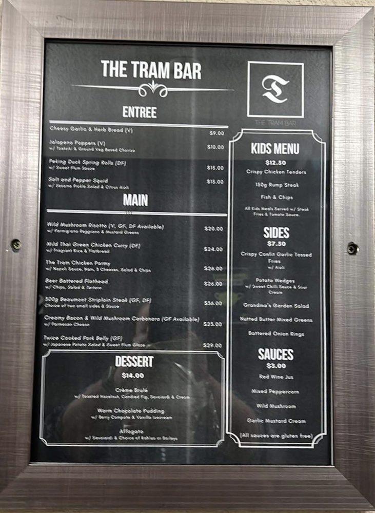 Menu at Tram Bar, Launceston