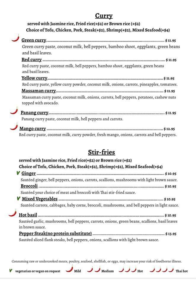 Menu at Aroy Thai restaurant, Mobile
