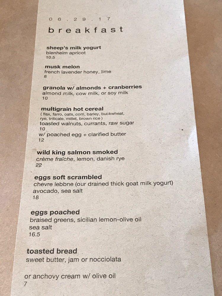 Menu at Boulibar, San Francisco