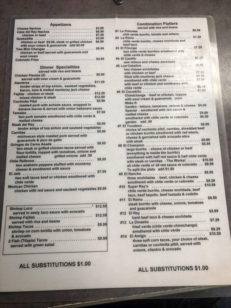 Menu at Casa Del Rey restaurant, Grantsville