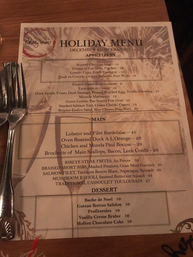 Menu at Chez Moi restaurant, Chicago