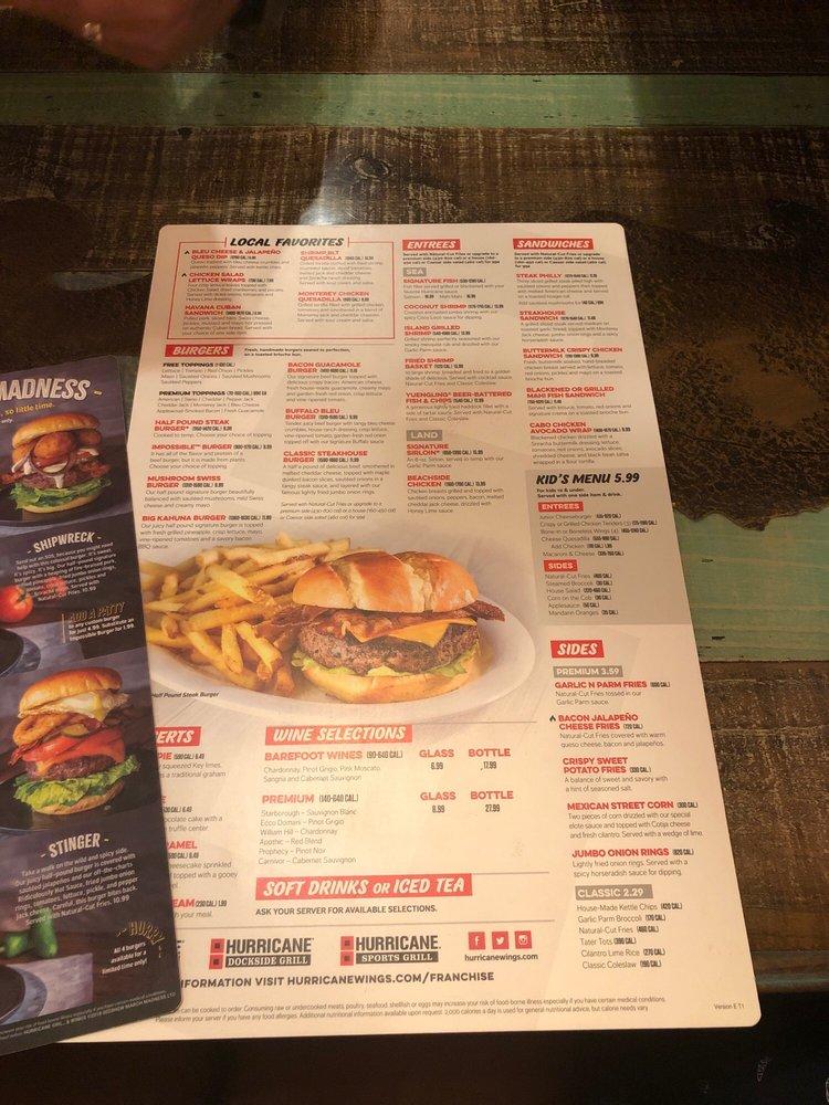 Menu at Hurricane Grill & Wings-Wekiva Riverwalk restaurant, Apopka, E ...