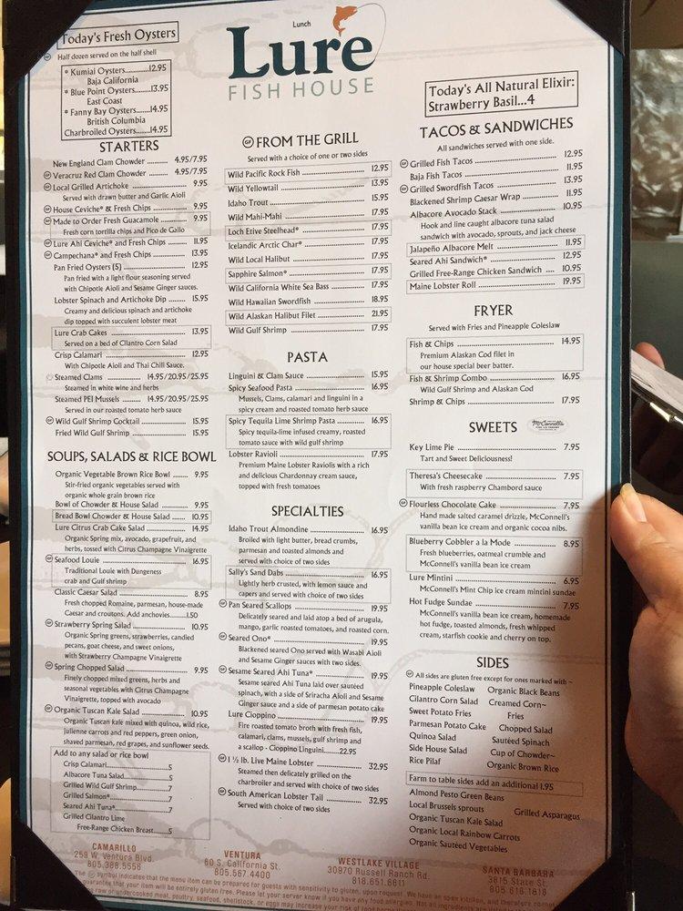 Menu at Lure Fish House pub & bar, Camarillo