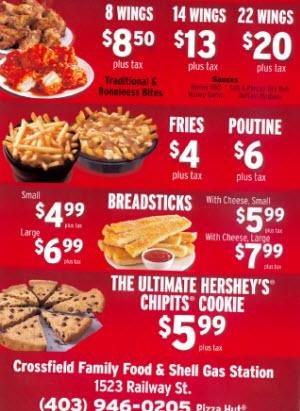 Menu at Pizza Hut pizzeria, Crossfield