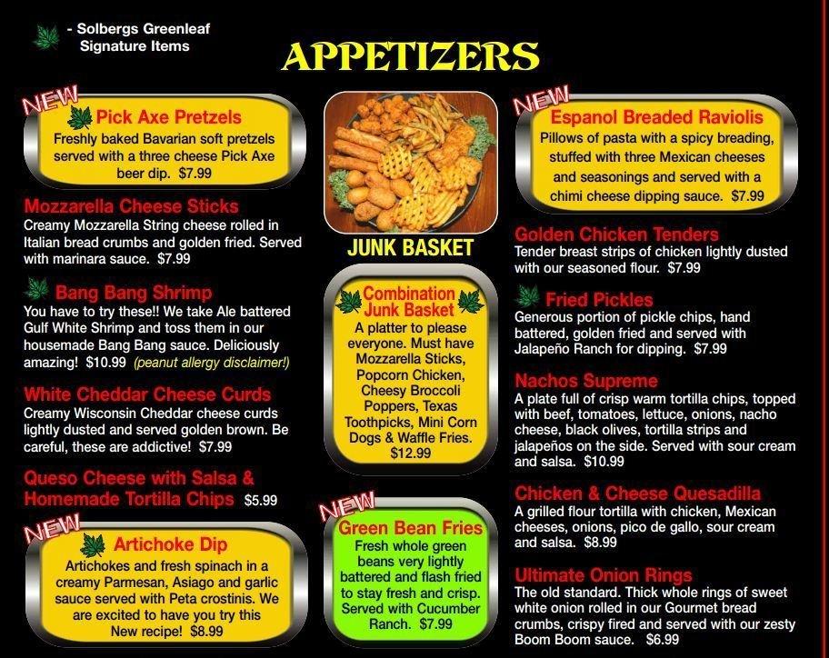 Menu at Solbergs Greenleaf Sports Bar & Grill, Iron Mountain