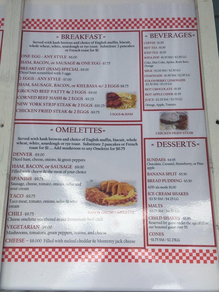 Menu at Burger Hut cafe, Hubbard
