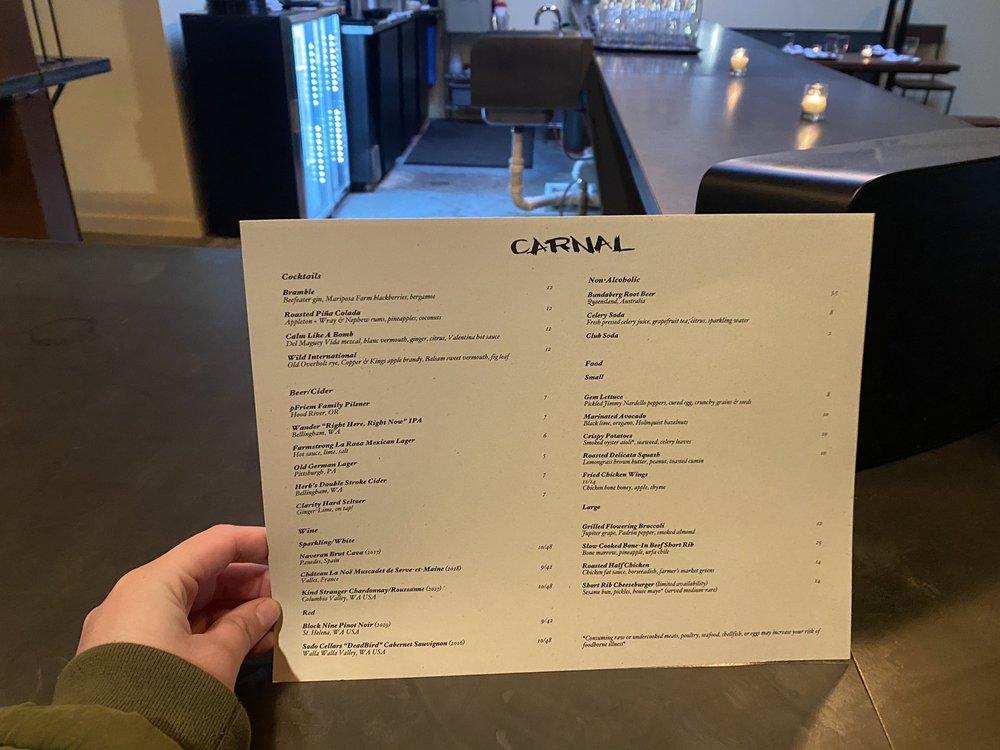 Menu at Carnal pub & bar, Bellingham