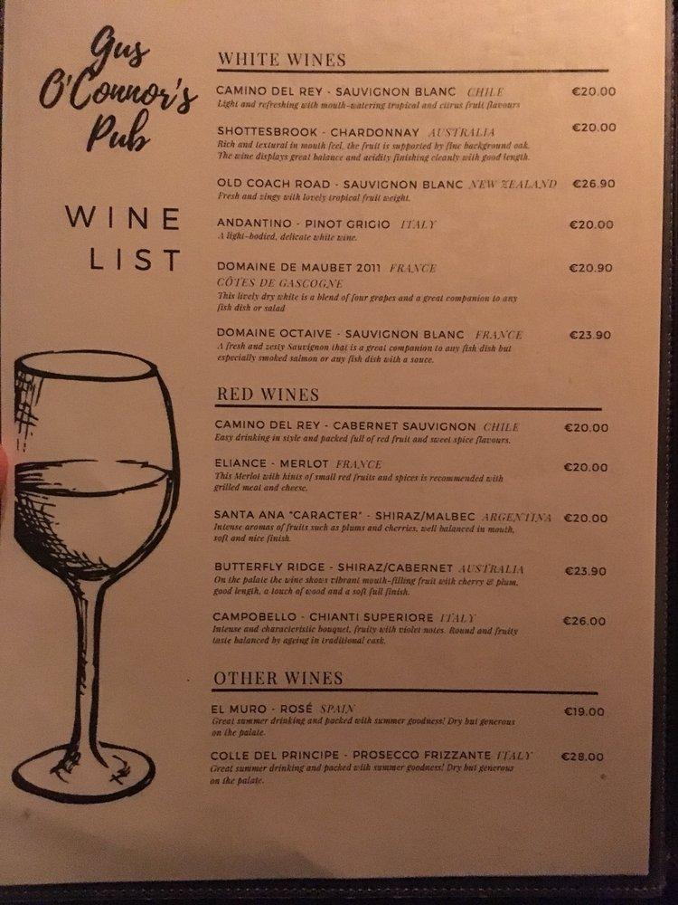 Menu at Gus O'Connor's Pub, Doolin