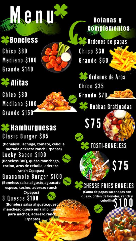 Menu at Lucky wing's restaurant, Mexicali