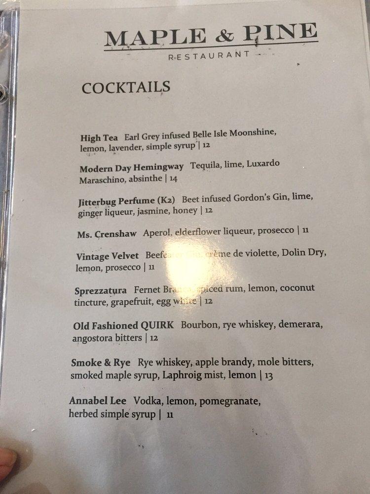 Menu at Maple & Pine pub & bar, Richmond