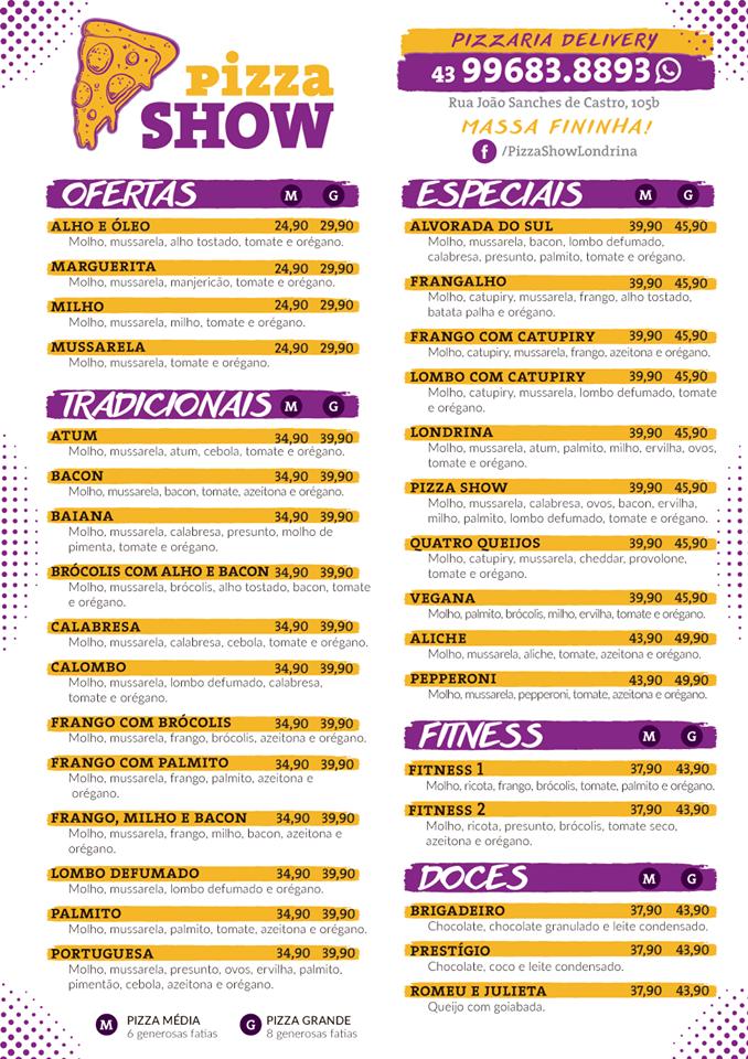 Menu em Pizza Show Londrina pizzaria, Londrina