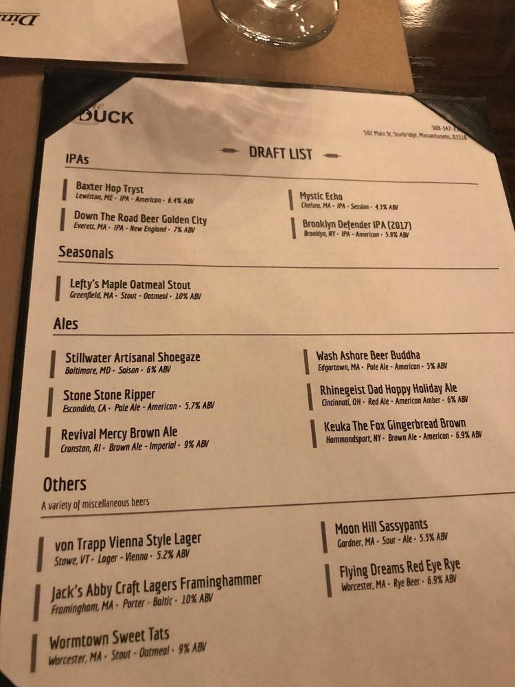 Menu at The Duck restaurant, Sturbridge