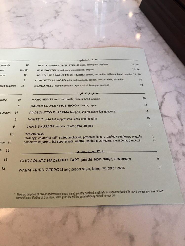 Menu at Tipo Restaurant, Portland